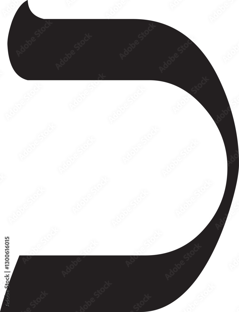 Simple black CMYK flat letter Kaph or Kaf of the Hebrew alphabet on ...