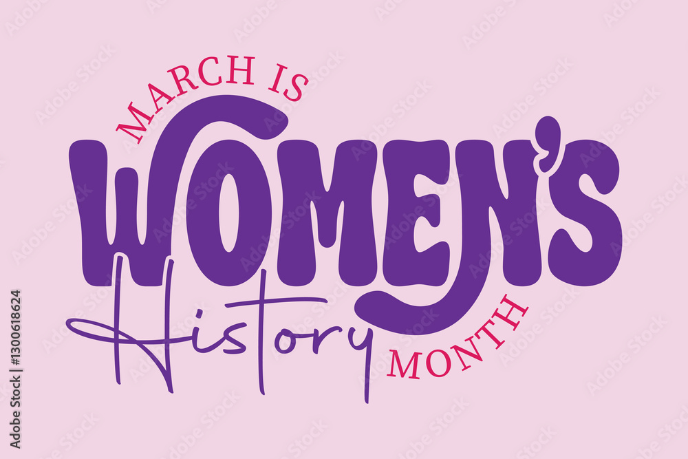 Women's History Month banner design with pink and purple Typography ...