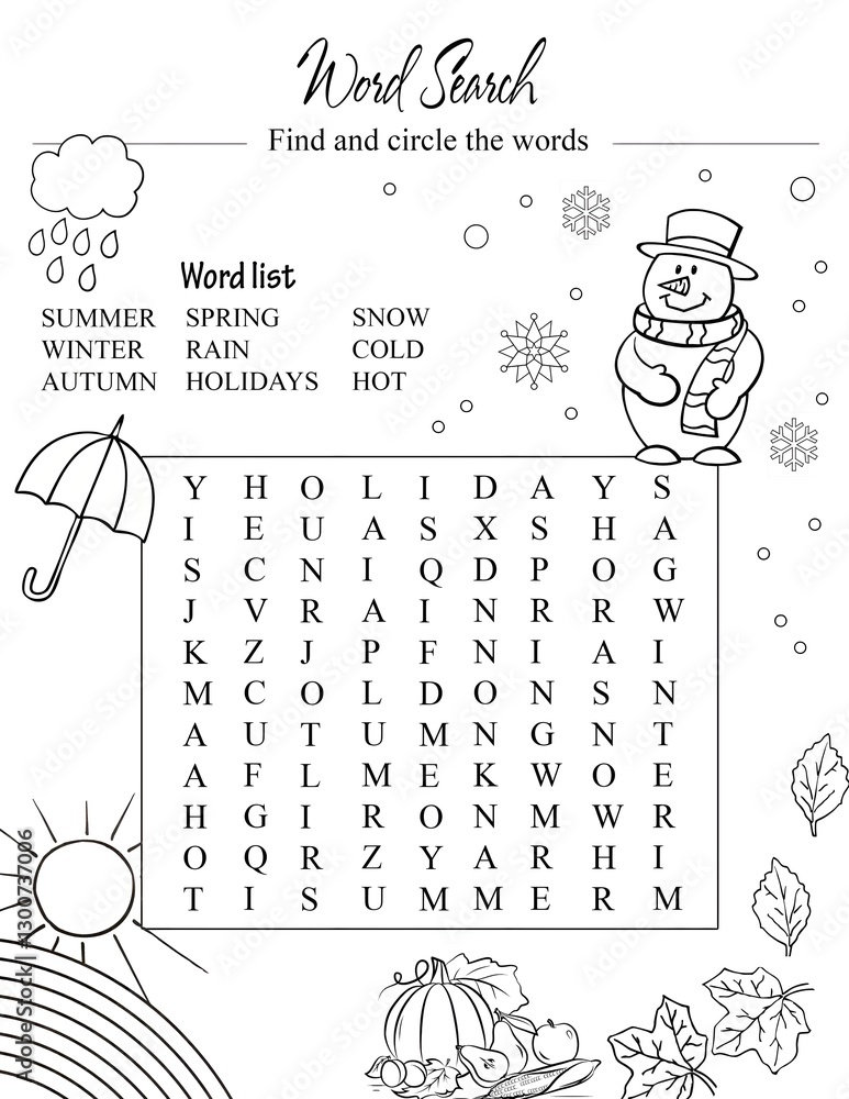 Find the differences visual puzzle - seasons, winter, summer, fall ...