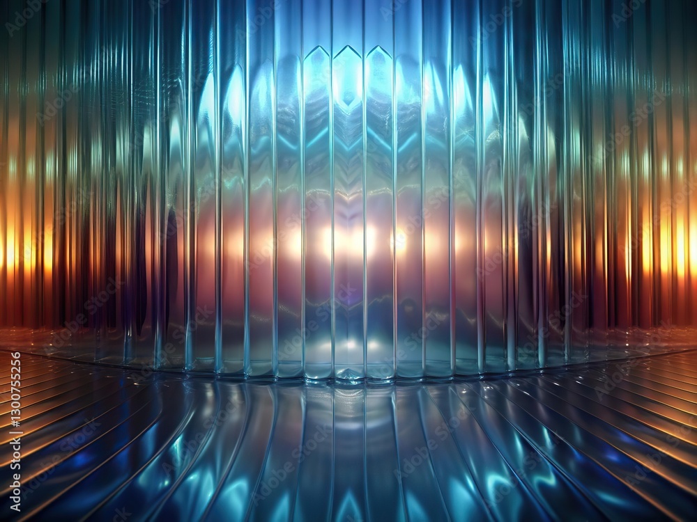 Reeded Glass. Crystal refraction on blurred fashion backdrop. Colored ...