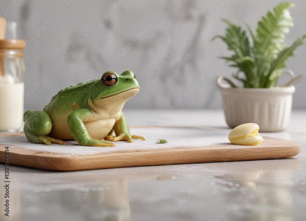 Patissier tenant un grenouille dans une main et le placant sur un ...