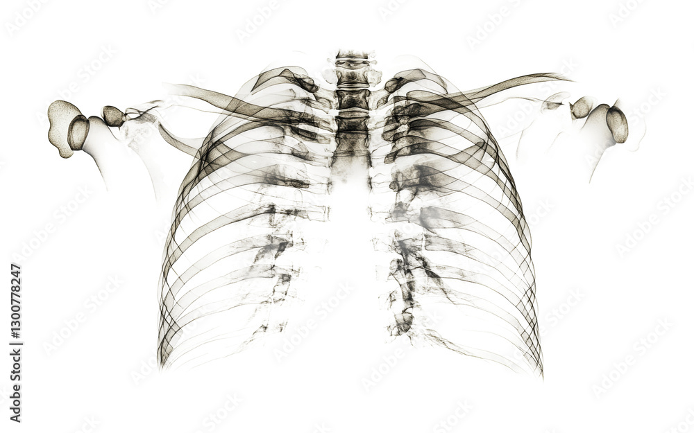Detailed representation of human chest anatomy highlighting ribs and ...
