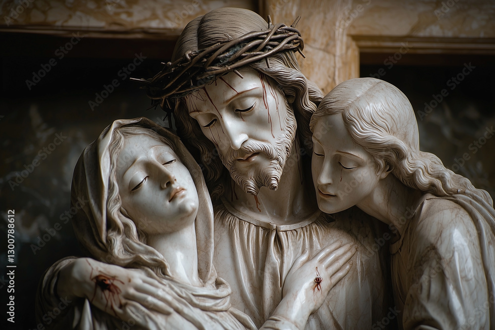 Antique statue: The Mother of God and Mary Magdalene mourn the body of ...