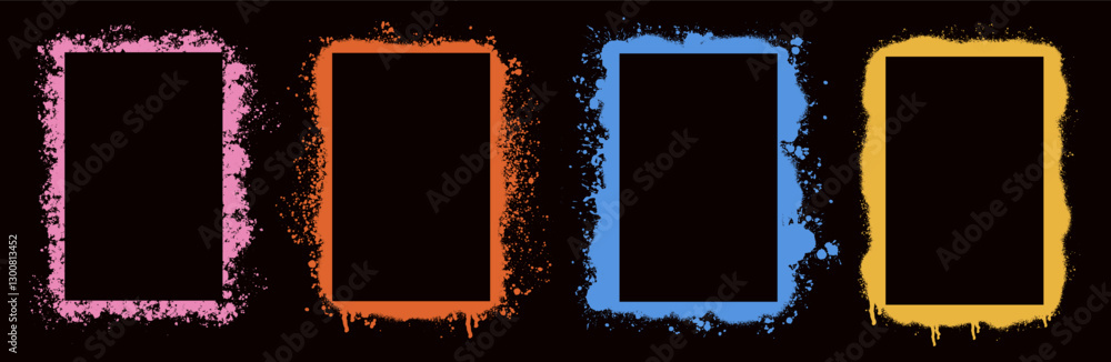 Stencil frame dirty texture rectangle border. Color border with spray ...