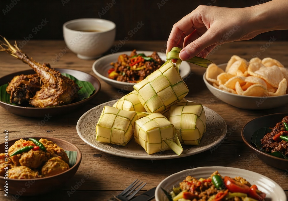 Стоковое фото «Ketupat (Rice Dumplings) Set in a Table. Ketupat is a ...
