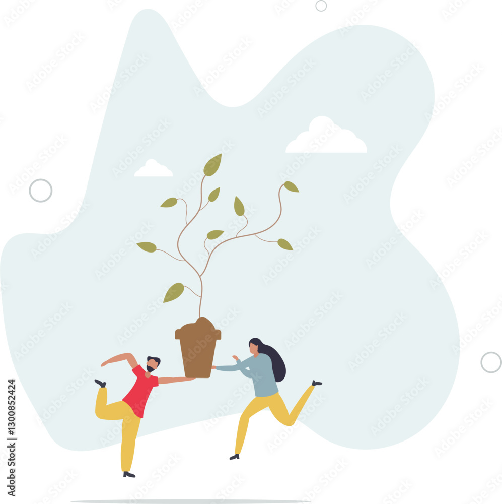 Stock-Vektorgrafik „People characters planting tree seedling ...