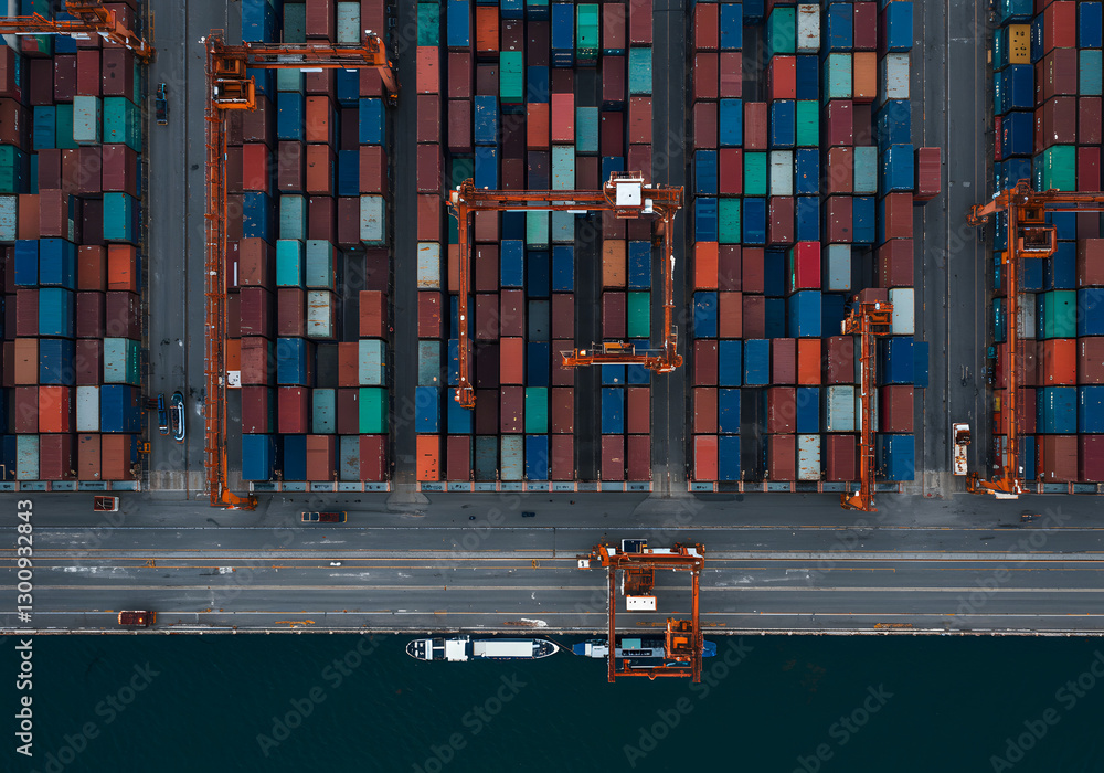 Huge container vessels line pier, container flow fueling commerce ...