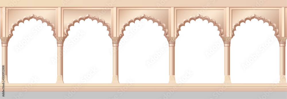 vector cartoon indian Mughal arch illustration. Oriental style hand ...