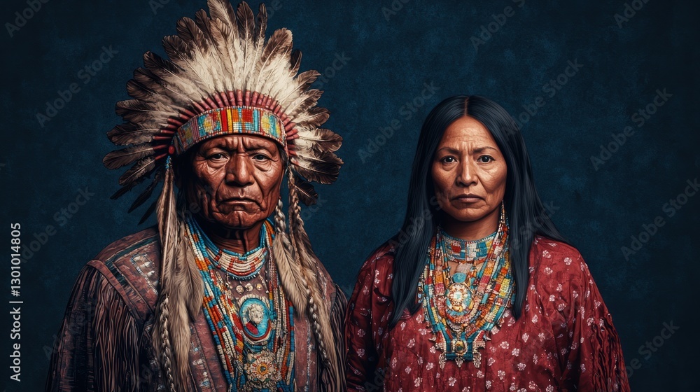 Native American Chief and Soldier in Traditional Attire by G. Catlin ...