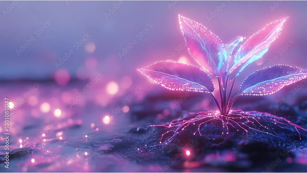 Luminous Plant: A radiant plant with glowing leaves and roots ...