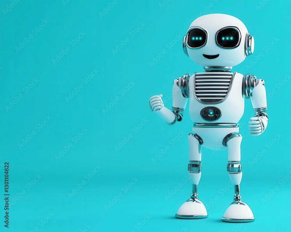 AI robot speaking into a microphone with a futuristic interface ...