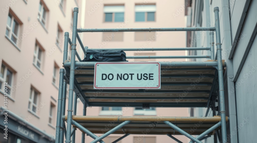 Scaffolding with 'Do Not Use' sign, indicating construction safety ...