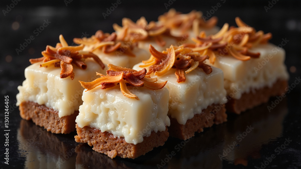 Filipino biko sweet rice cake with toasted coconut topping for food ...