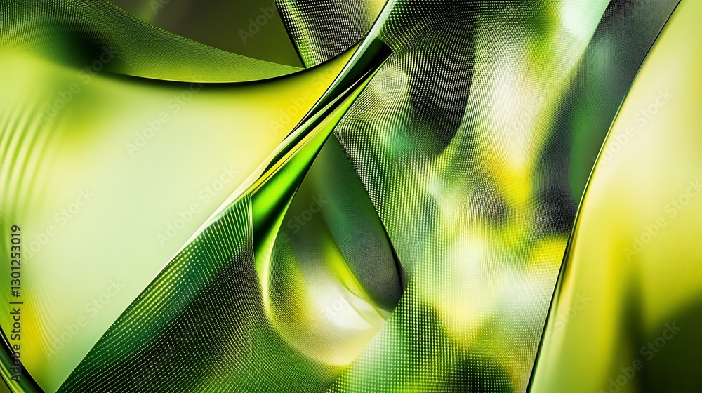 Abstract flowing green mesh and gradient background image with curved ...