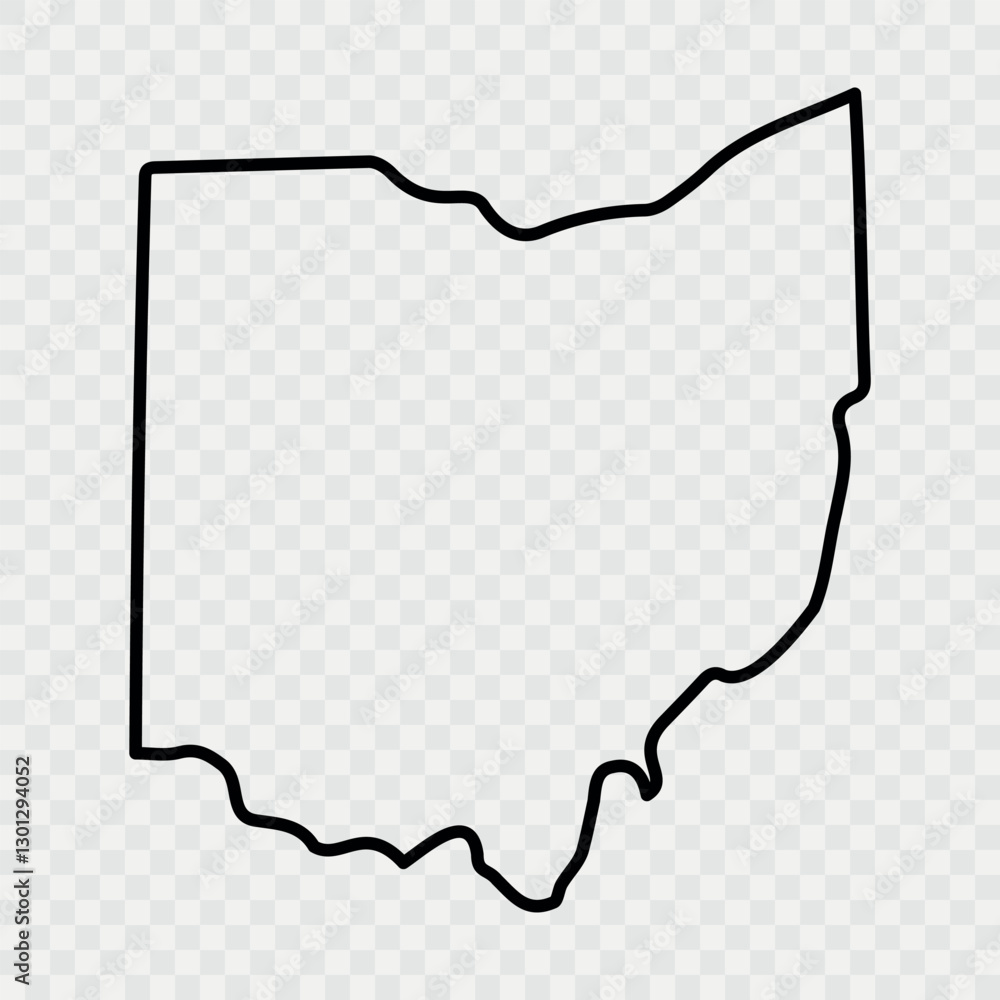 Ohio US state blank map vector solid black color and outline isolated on background. Ohio state ...