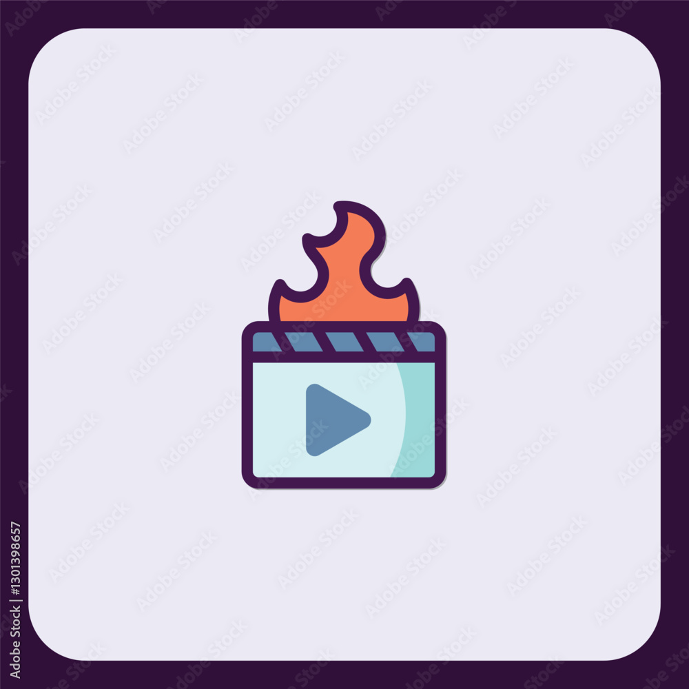 Trending Viral Video Icon: Fiery Play Button on Clapperboard Stock ...