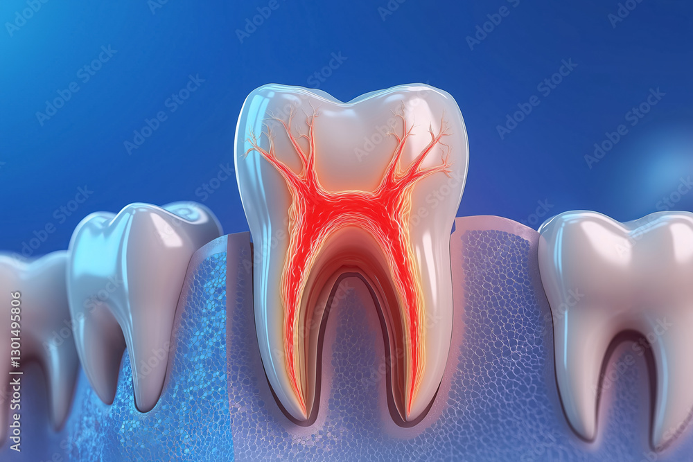 Toothache illustration. 3D tooth structure model. A detailed ...