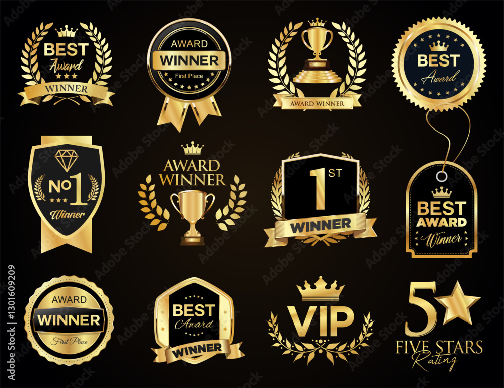 Winner's medal logo collection golden award logo design isolated on ...