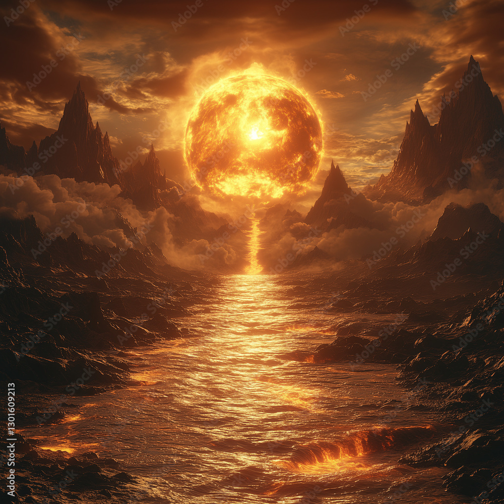 ultra-realistic scene of early Earth in its chaotic formation Stock ...