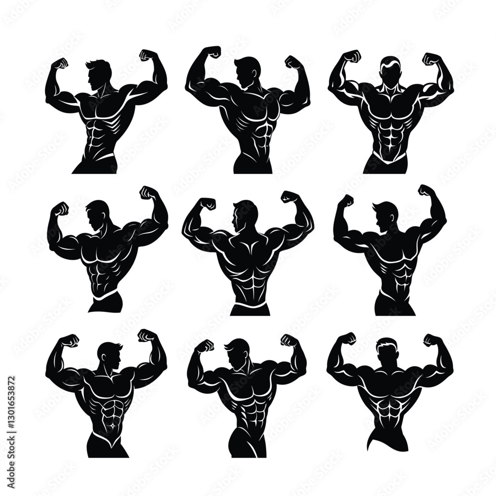 A bodybuilder flexing his biceps, highlighting a well-defined muscular ...