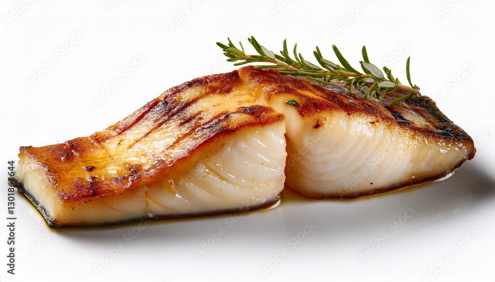 piece of grilled monkfish on white background Stock Photo | Adobe Stock