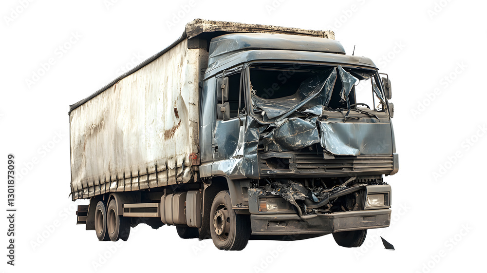 Full body of Front and side view old big truck get damaged by accident ...