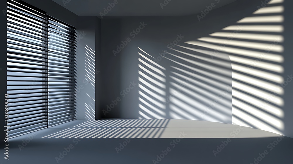 Sunlight Streaming Through Venetian Blinds: A 3D Rendered Interior ...
