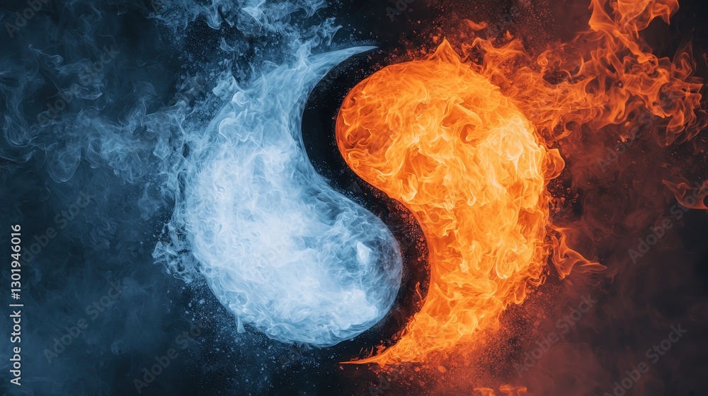 Yin Yang Symbol of Fire and Ice In a Smoky Background Representing ...
