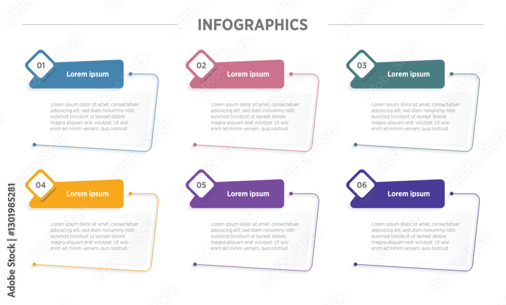 Modern Business infographics design for Six Step, option, parts or process. Infographic 6 ...