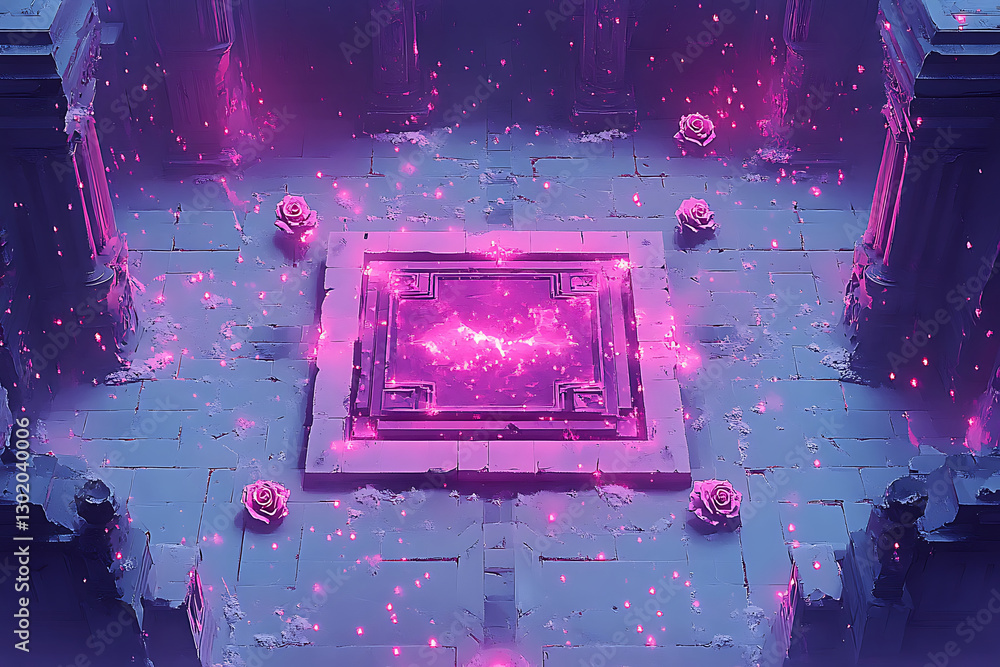 Pixel Art Fantasy Battle Map: Glowing Purple Altar in Ancient Stone ...