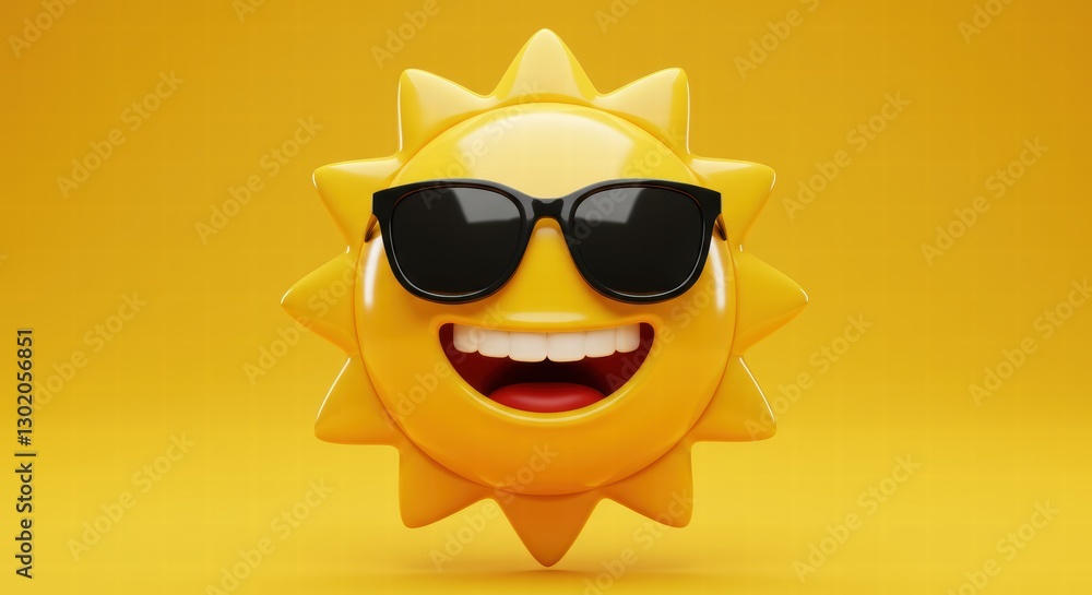 Cartoon sun with sunglasses emoji isolated on white background ...