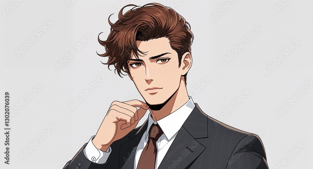textured quiff brown hair suit handsome guy posing on plain white ...