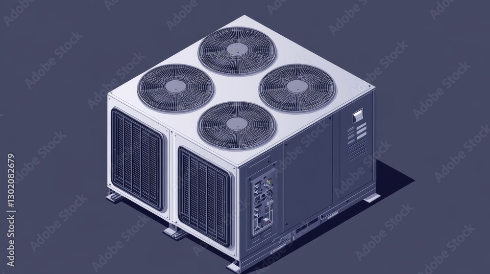 Detailed isometric illustration of commercial VRF outdoor unit showing ...