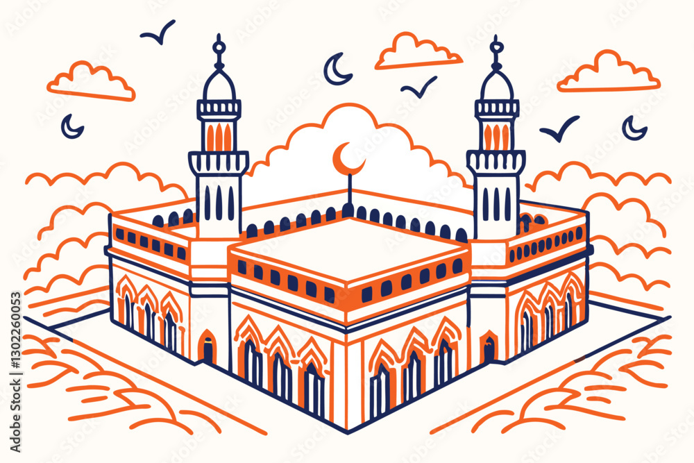 makkah line art vector illustration, holy kaba in saudi arabia line art ...