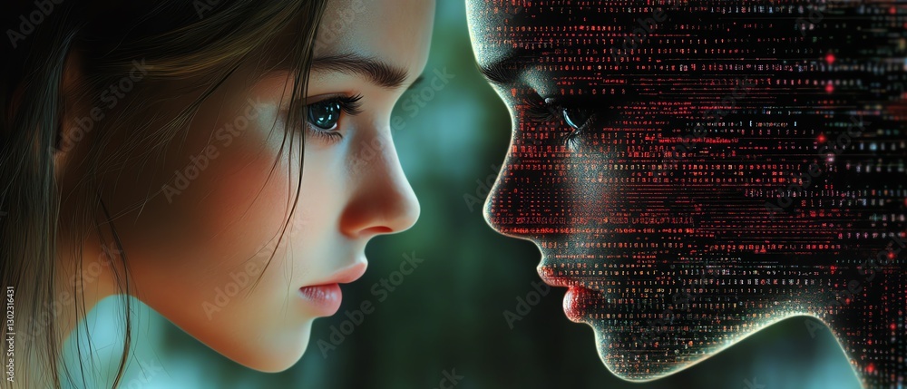 Two profiles side by side, one real human face with concern ...