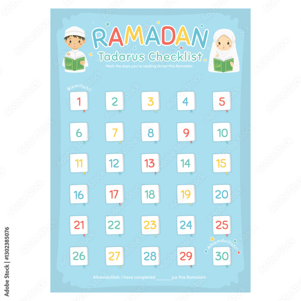Vector de Stock Ramadan Tadarus or reading quran checklist poster ...