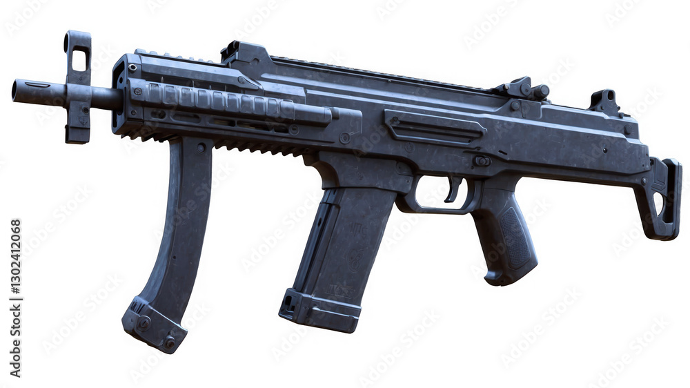 Black weapon side view. Submachine gun illustration with transparent ...