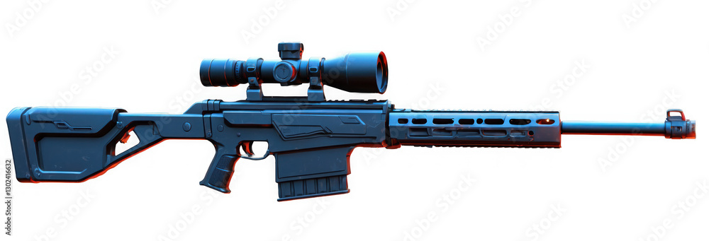 Blue rifle with scope, isolated image. Gun with red highlights and ...