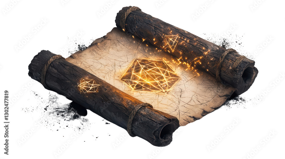 Ancient Scroll with Mystical Markings: Close-up of an antique, rolled ...