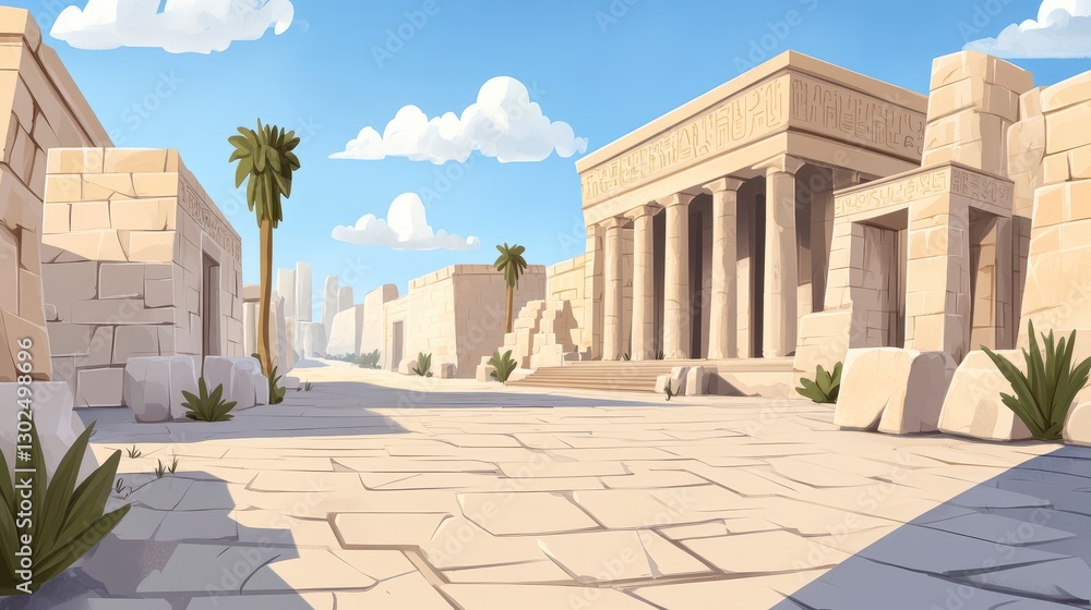 Pixel Art of Ancient Egyptian Street with Sandstone Buildings and Clear ...