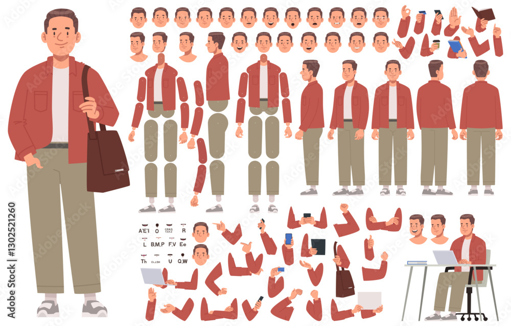 Happy young man character constructor. Casual guy. Set of hands legs ...