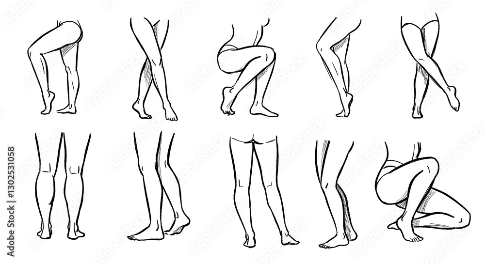 Figure Drawing Leg Anatomy Poses Stock Illustration | Adobe Stock