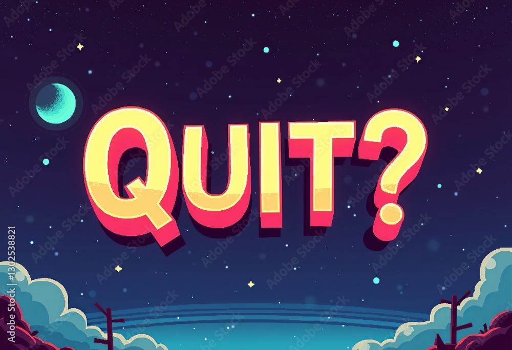 Illustration Stock Retro Game "Quit?" 3D Pixel Text: Vector ...