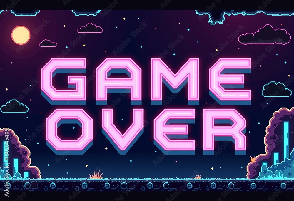 "Game Over" 3D Pixel Art Text: 8-Bit Retro Game Style for Vector Game ...