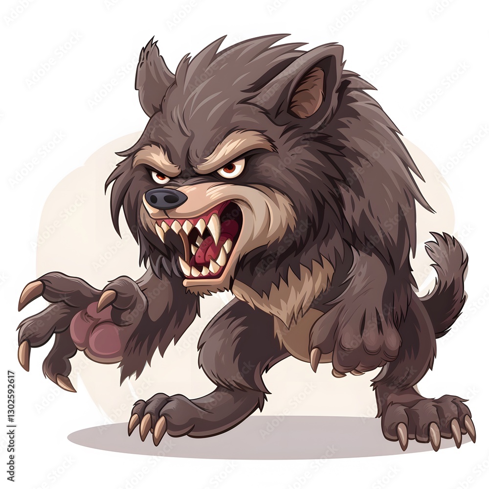 Cartoon Wolf Character with Fierce Expression and Dynamic Pose Stock ...
