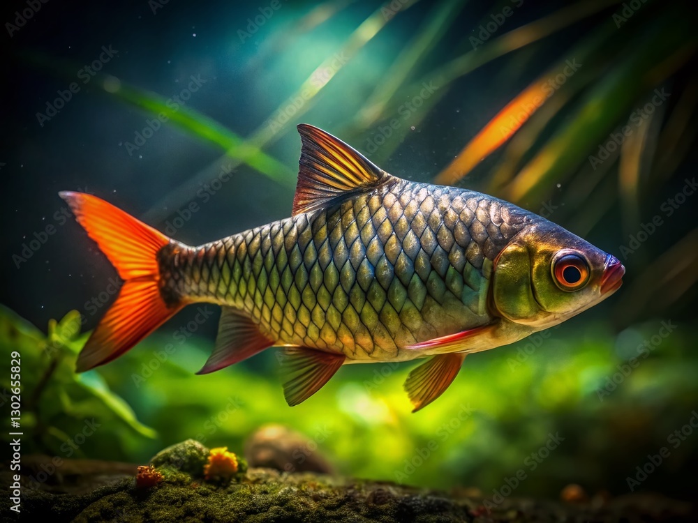 Hampala Barb, Snakehead Fish, Jungle Perch in Low Light Thai River ...