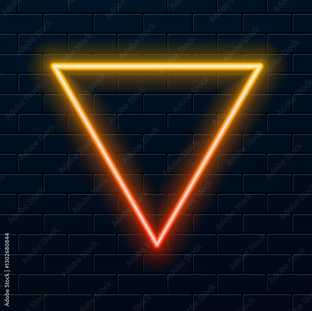 Upside down triangle neon background. The electric geometric shape with ...
