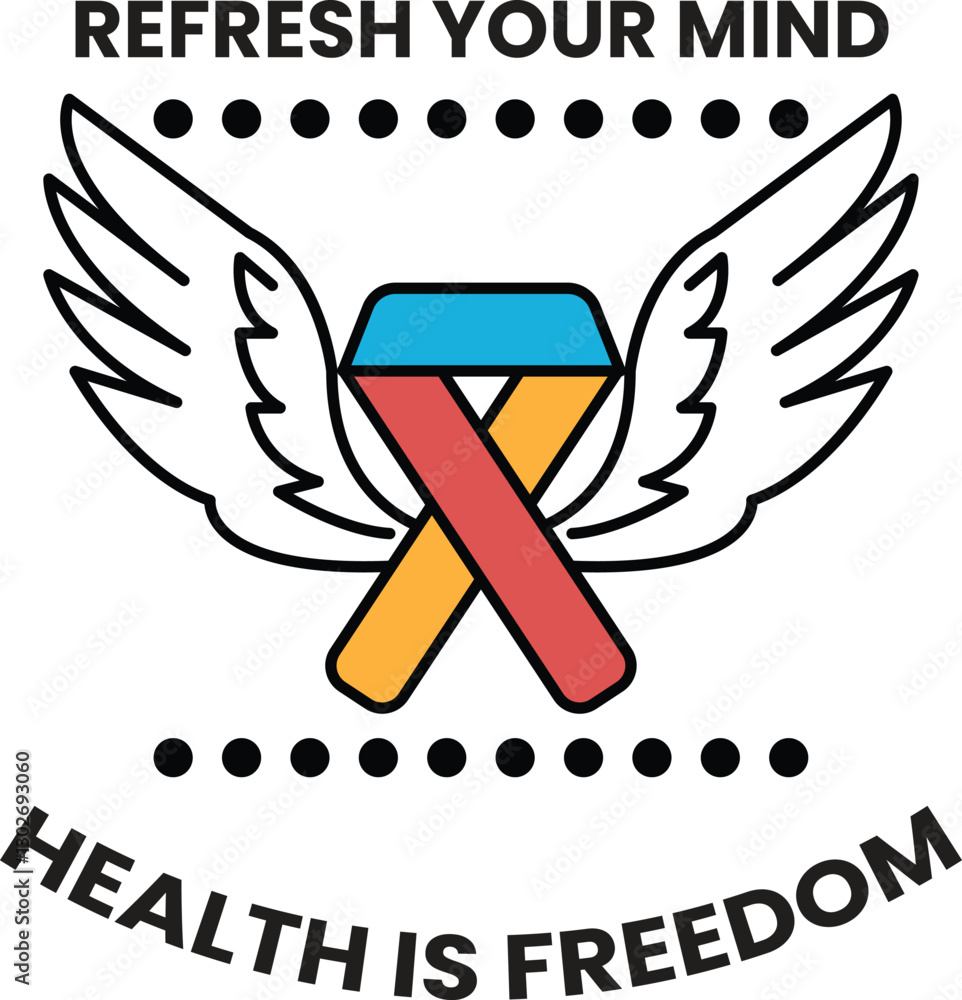 health awareness campaign a ribbon with a red, yellow, and blue stripe ...