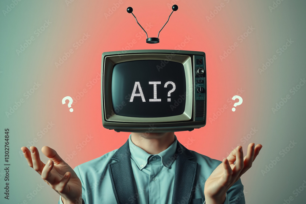 Conceptual Art Depicting Artificial Intelligence: Human Figure with TV ...
