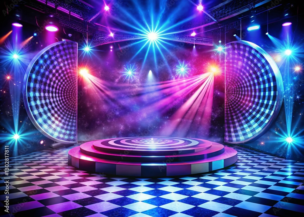Vivid Disco Magic Show Stage: Empty Podium, Whirlpool Backdrop ...